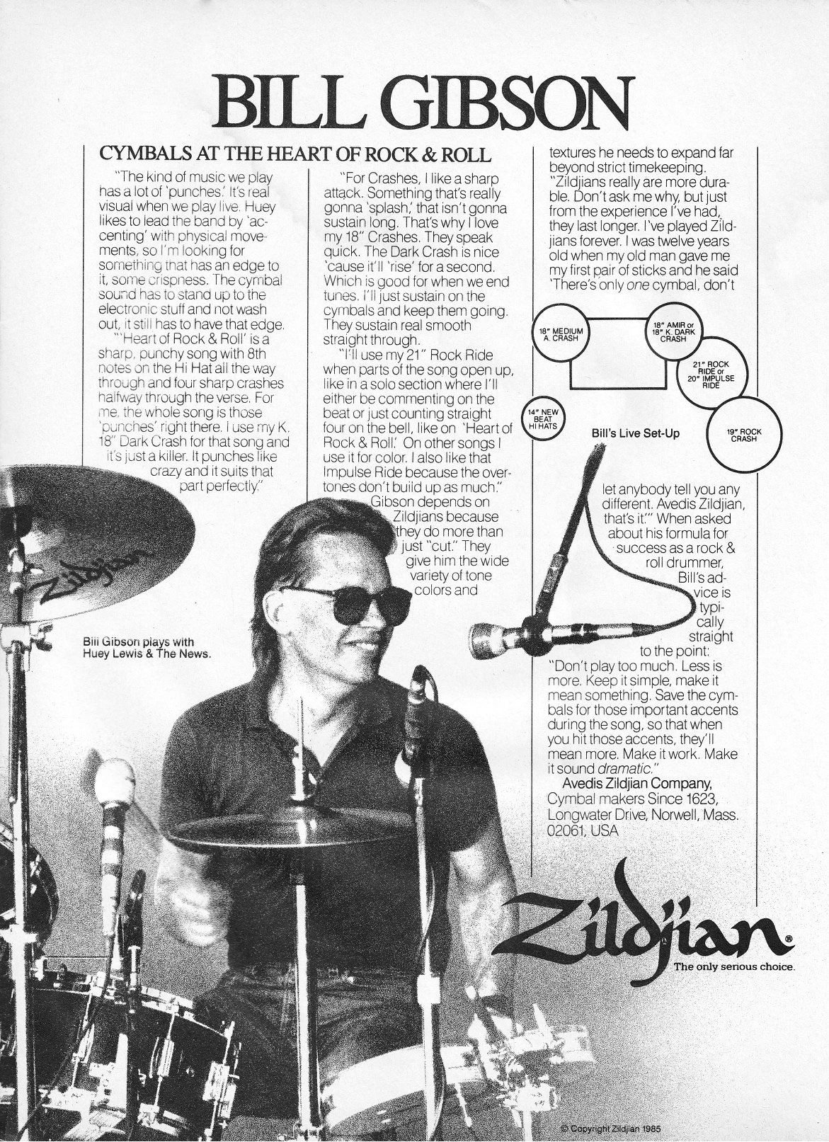 Bill Gibson: Zildjian Cymbal Set-Up (1985) | Scott K Fish